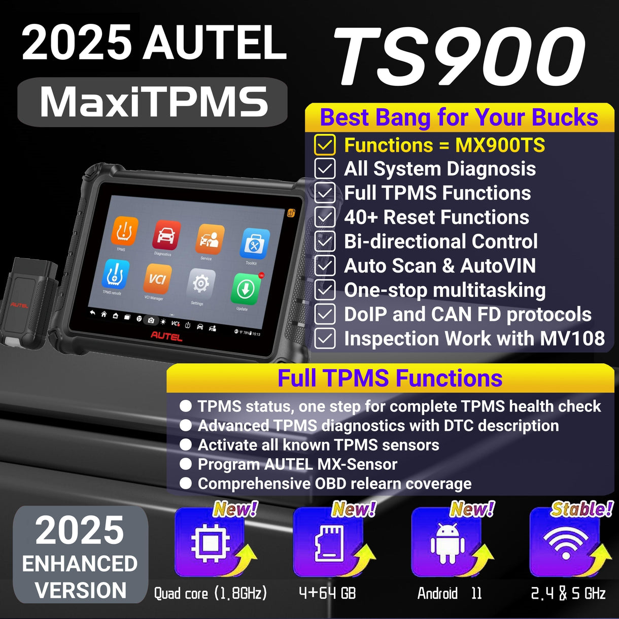 Home / Autel MaxiTPMS TS900, same as MK900TS-BT, MK900TS, upgraded ...